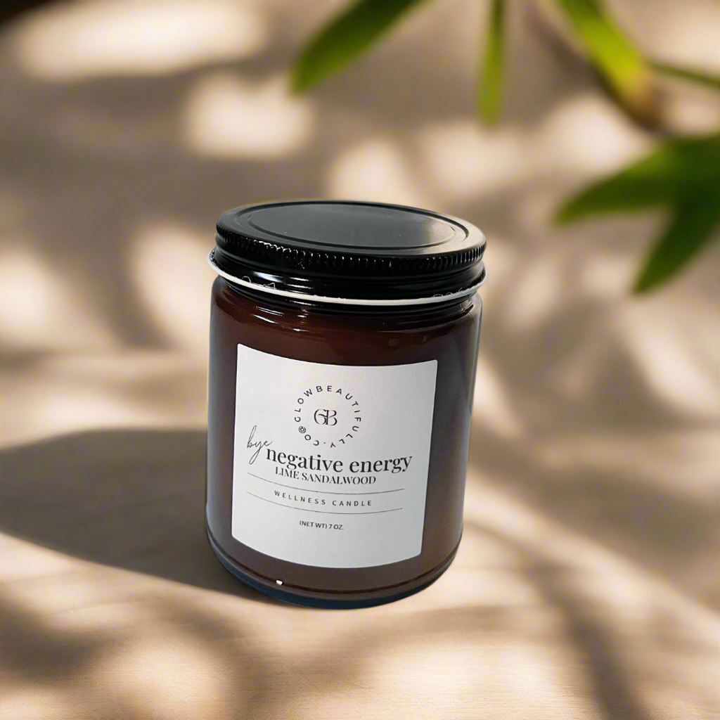 Bye Negative Energy (Lime Sandalwood) -Wellness Candle – glowbeautifully.co